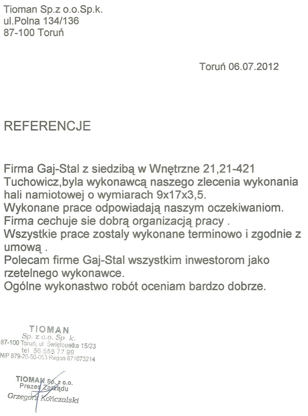 Referencje | Gaj-Stal